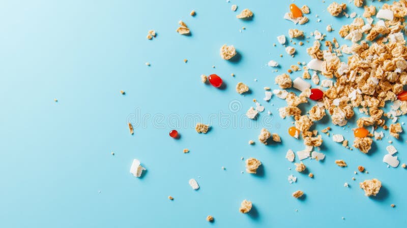 Breakfast Cereal Scattered on a Blue Surface with Bright Colorful ...