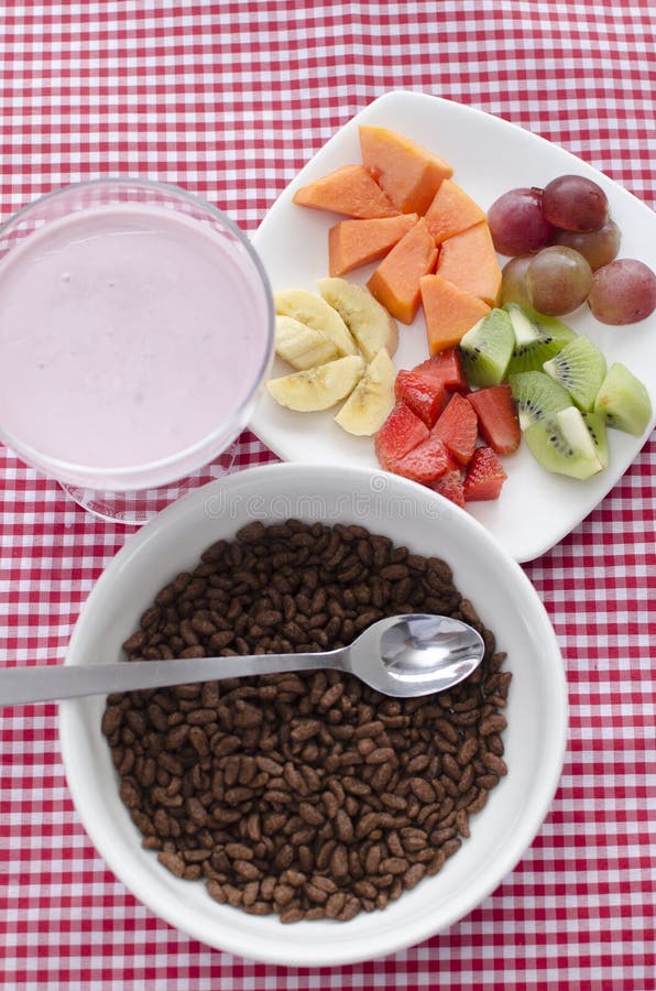 Breakfast with Cereal, Yogurt, Chopped Tropical Fruit Stock Image ...
