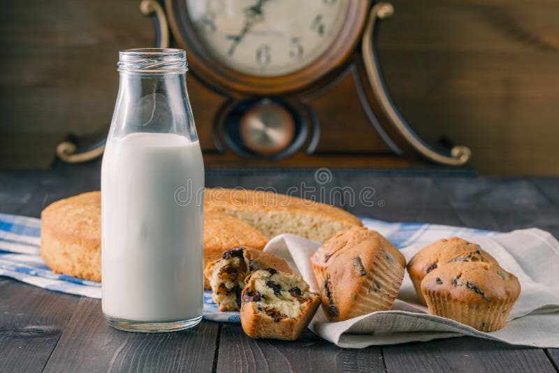 Breakfast for Children with Muffins and Milk Stock Photo - Image of ...