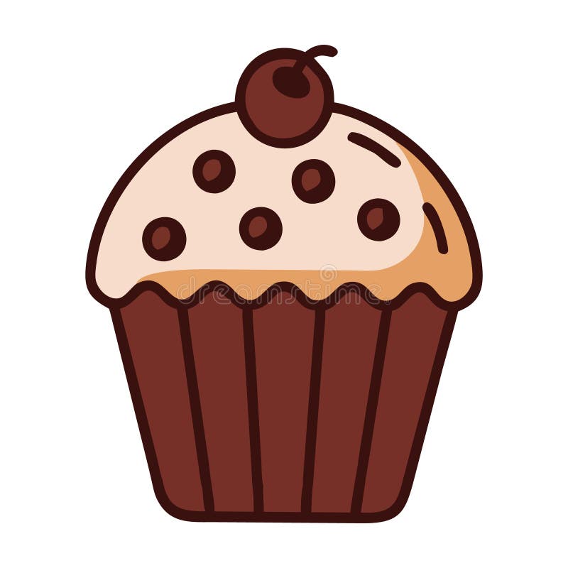 Breakfast Chocolate Muffin with Cherry Top Stock Vector - Illustration ...