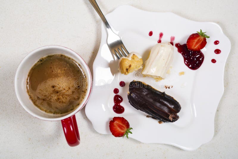 Breakfast with Coffe and Eclair Cake Stock Image - Image of cuisine ...