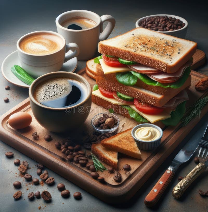 Breakfast with Coffee and Big Toast Stock Illustration - Illustration ...