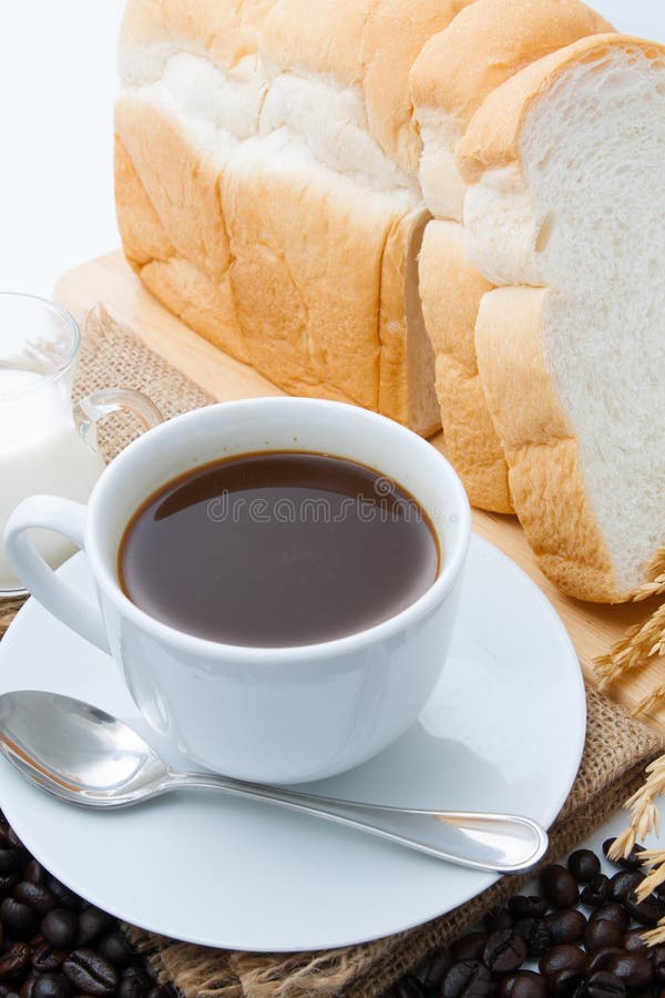 Breakfast with Coffee and Bread Isolated Stock Photo - Image of ...