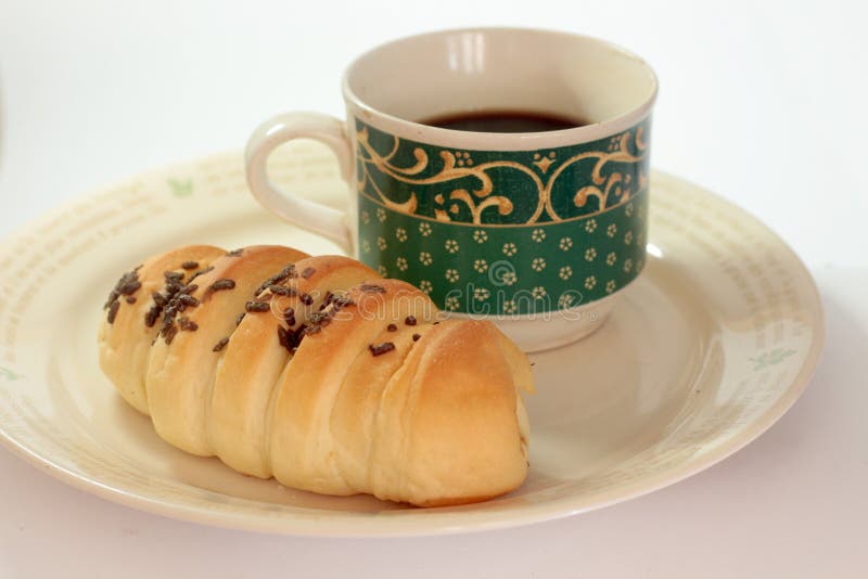 Breakfast Coffee and Bread with Chocolate Topping Stock Photo - Image ...