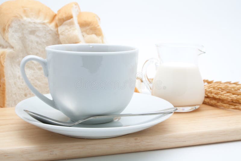 Breakfast with Coffee and Bread Isolated Stock Photo - Image of coffee ...