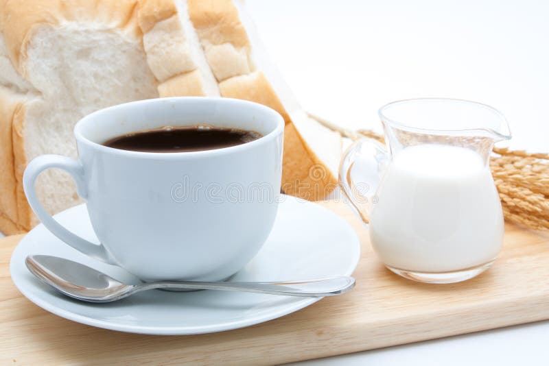 Breakfast with Coffee and Bread Isolated Stock Photo - Image of studio ...