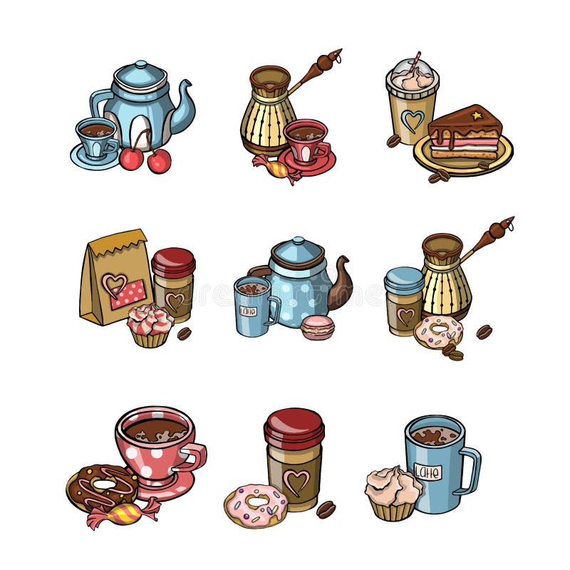 Breakfast Coffee Collection for Cafe Menu Illustration Stock Vector ...