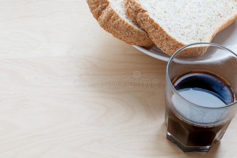 Breakfast Coffee and Sliced Bread on Table Stock Image - Image of ...