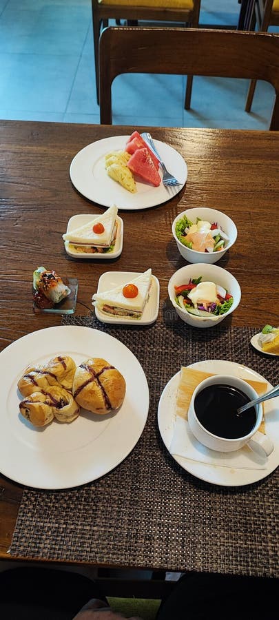 Breakfast with Coffee and Some Breat Stock Photo - Image of dessert ...