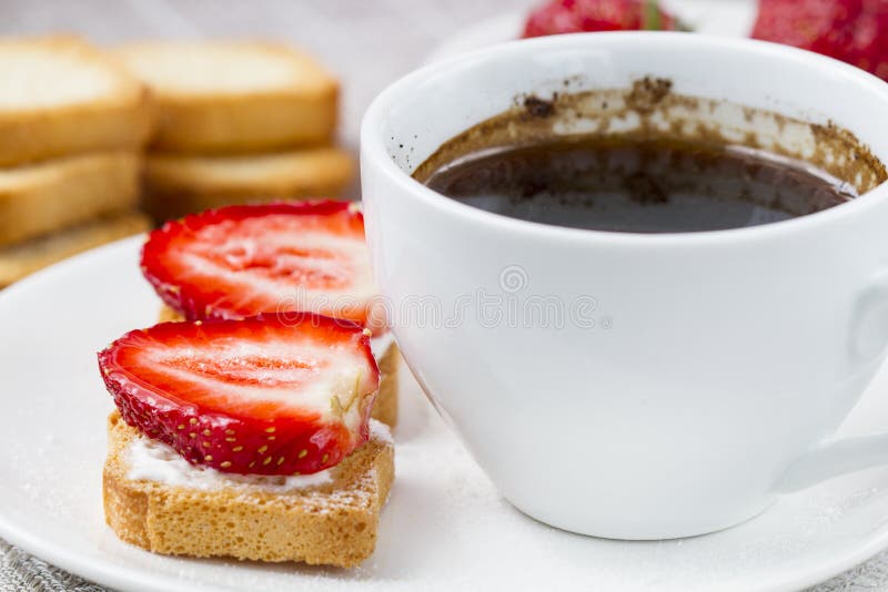 Breakfast with Coffee and Toast Stock Photo - Image of closeup, black ...