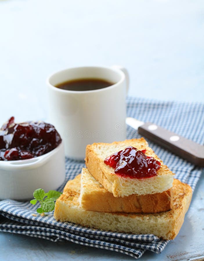 Breakfast with Coffee, Toast and Jam Stock Photo - Image of breakfast ...