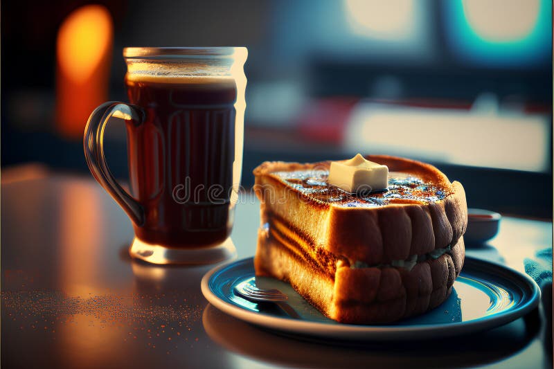 Breakfast with Coffee and Toast on the Table. Selective Focus Stock ...