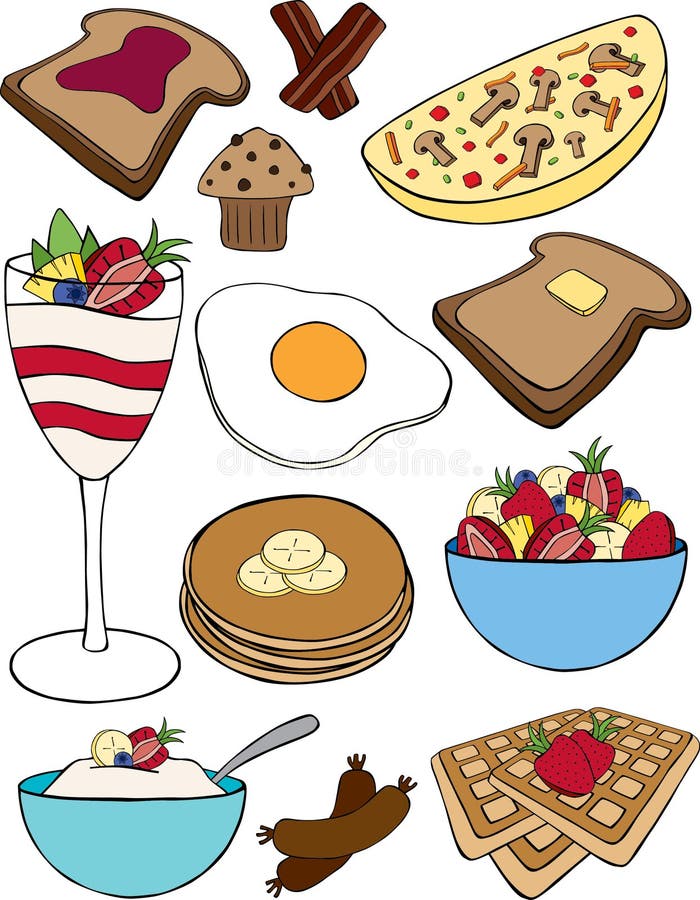 Classic Breakfast Cartoon Set with Pancakes, Cerea Stock Vector ...