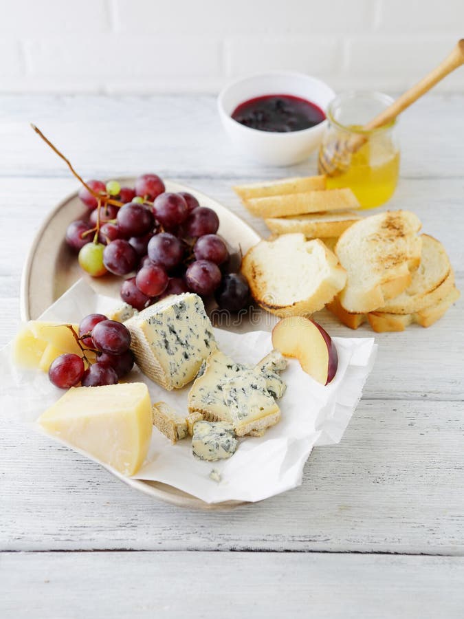 Breakfast Composition with Cheese and Grapes Stock Image - Image of ...