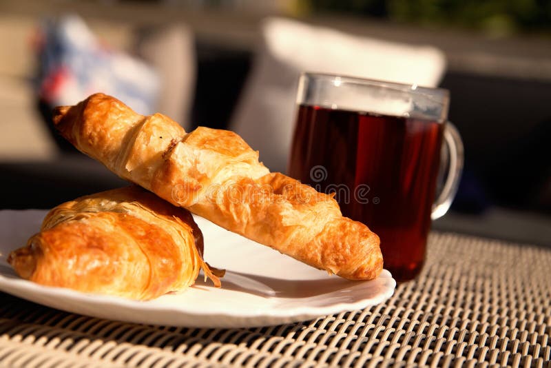 Breakfast Concept - Croissant and Tea Stock Image - Image of cafeteria ...