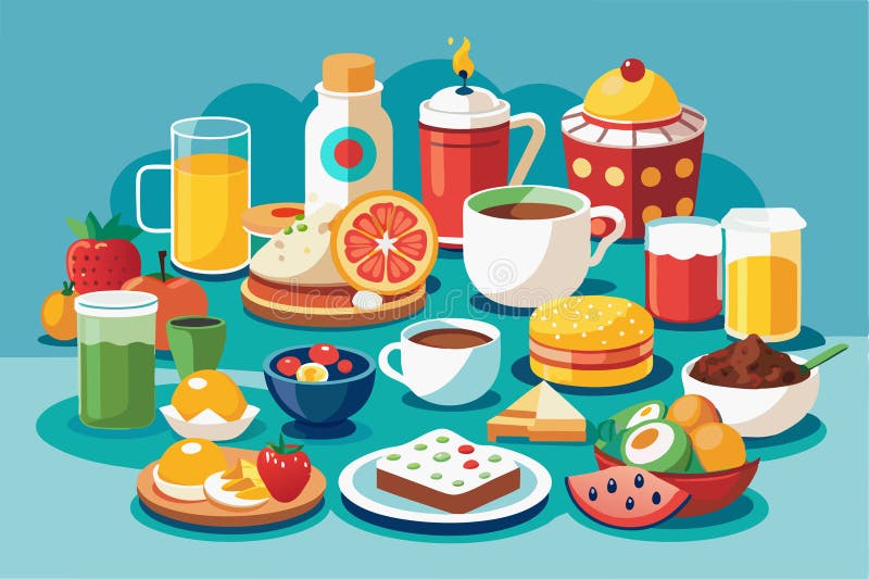 Breakfast Concept with Fresh Food and Drinks Top View Stock Vector ...