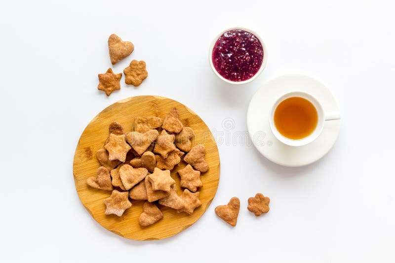 Breakfast with Cookies Berry Jam and Tea Stock Photo - Image of snack ...