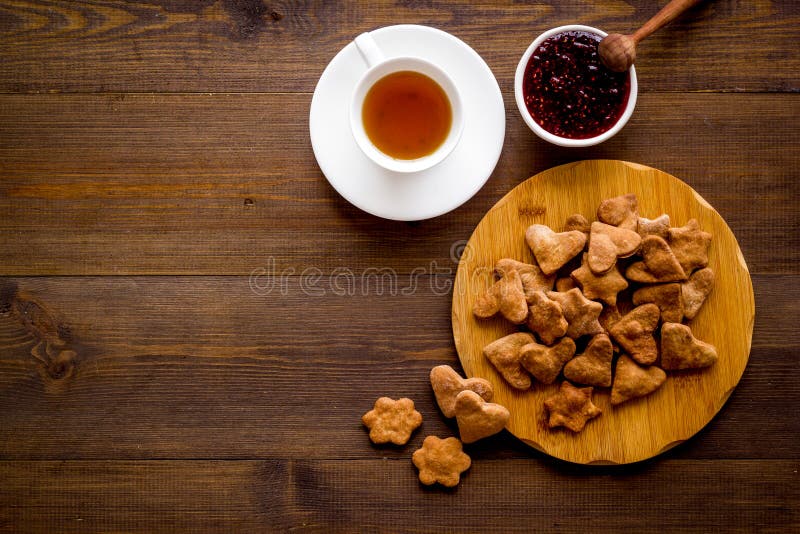Breakfast with Cookies Berry Jam and Tea Stock Image - Image of ...