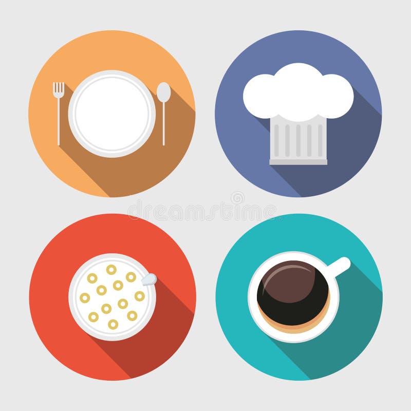 Breakfast Cooking Icons Flat Design Stock Illustration - Illustration ...