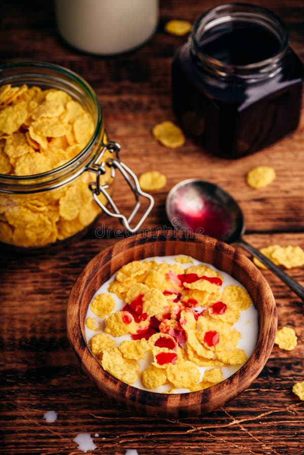 Breakfast with Corn Flakes and Milk Stock Photo - Image of foodie ...