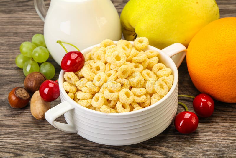 Breakfast with Corn Rings and Milk Stock Photo - Image of morning, meal ...