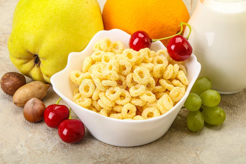 Breakfast with Corn Rings and Milk Stock Image - Image of natural ...