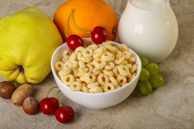 Breakfast with Corn Rings and Milk Stock Image - Image of breakfast ...