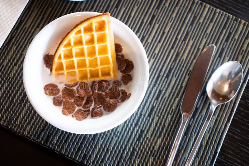 Breakfast Cornflakes and Bread in Milk Stock Photo - Image of white ...