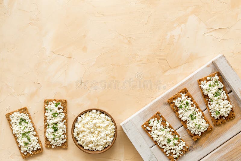 Breakfast with Cottage Cheese Toasts Top-down Space for Text Stock ...