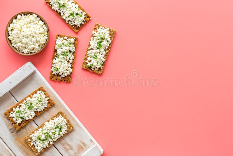 Breakfast with Cottage Cheese Toasts Top-down Space for Text Stock ...