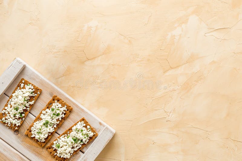 Breakfast with Cottage Cheese Toasts Top-down Space for Text Stock ...