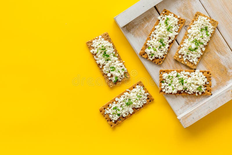 Breakfast with Cottage Cheese Toasts Top-down Space for Text Stock ...