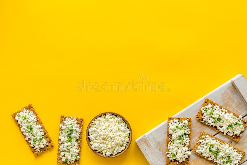 Breakfast with Cottage Cheese Toasts Top-down Space for Text Stock ...