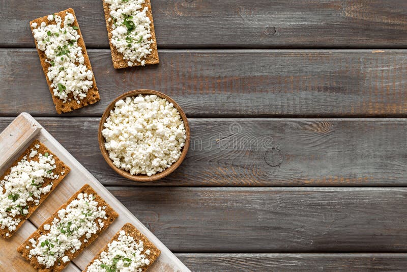 Breakfast with Cottage Cheese Toasts Top-down Space for Text Stock ...