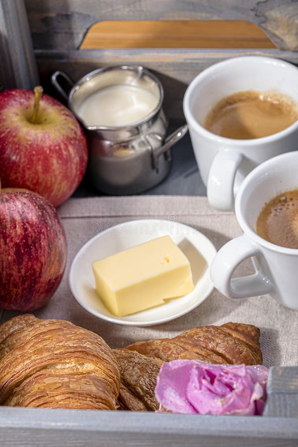 Breakfast with Croissant, Espresso Coffee in a Box Stock Photo - Image ...