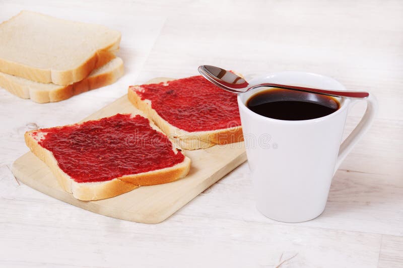 Breakfast a Cup of Coffee and Toast Stock Photo - Image of wooden ...