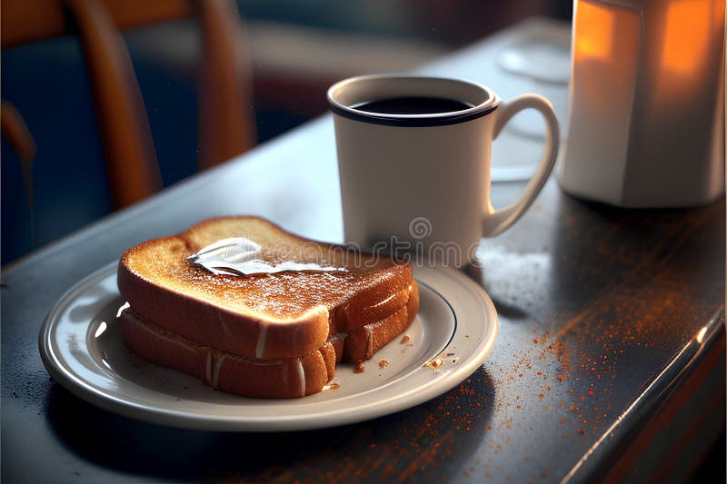 Breakfast with a Cup of Coffee and Toast on the Table. Stock ...