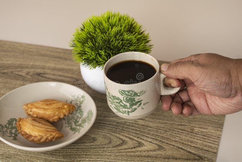 Breakfast of Curry Puff and Coffee Stock Photo - Image of drinks ...