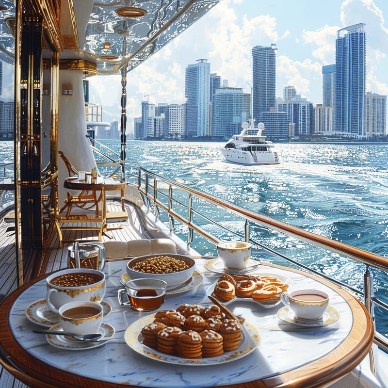 Breakfast on the Deck of a Yacht Overlooking Miami Beach , USA, 1 Stock ...