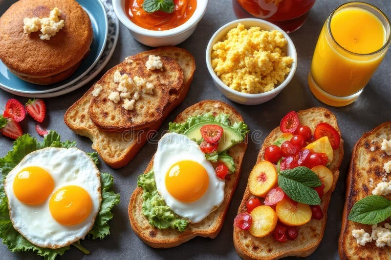 Breakfast Dishes Showcase stock illustration. Illustration of vibrant ...