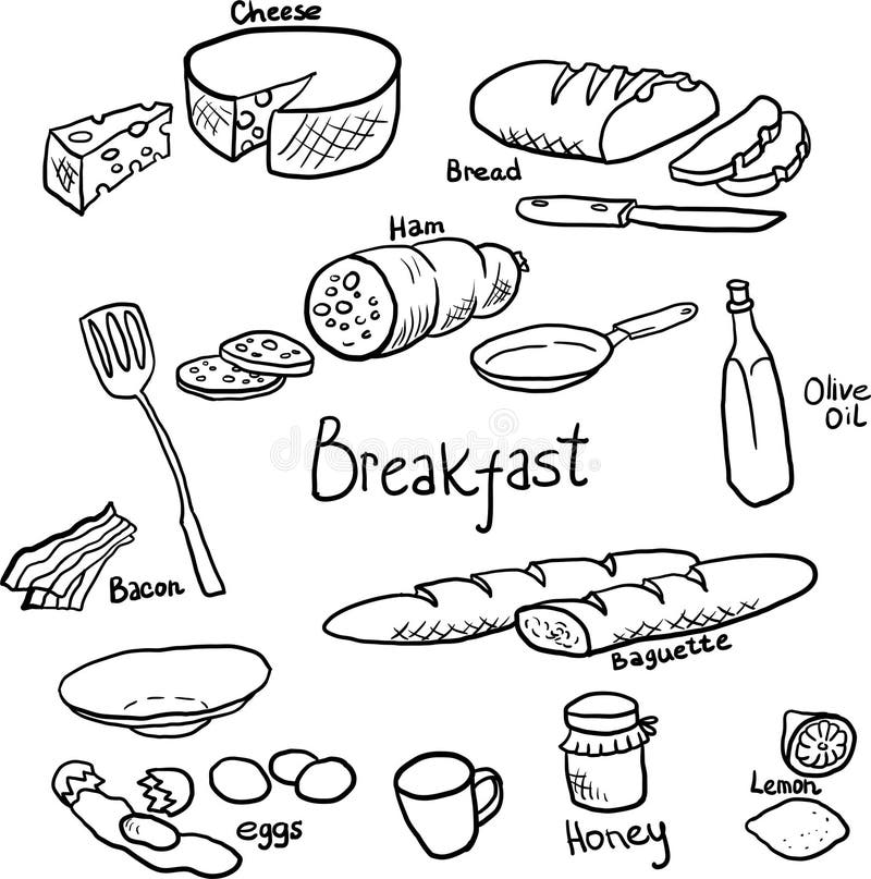 Breakfast doodle set stock vector. Illustration of breakfast - 47007300