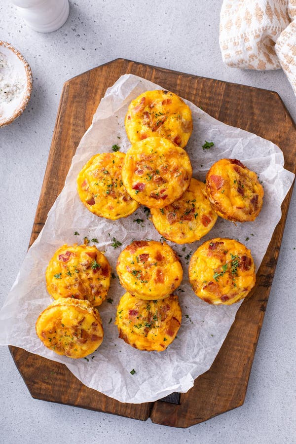 Breakfast Egg Muffins or Egg Bites with Bacon and Cheddar Stock Photo ...