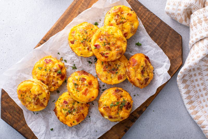 Breakfast Egg Muffins or Egg Bites with Bacon and Cheddar Stock Image ...