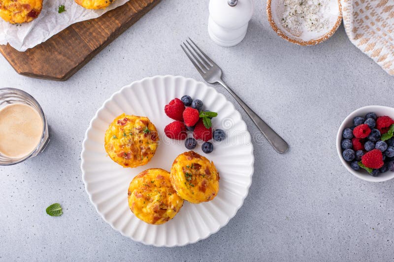 Breakfast Egg Muffins or Egg Bites with Bacon and Cheddar Stock Image ...