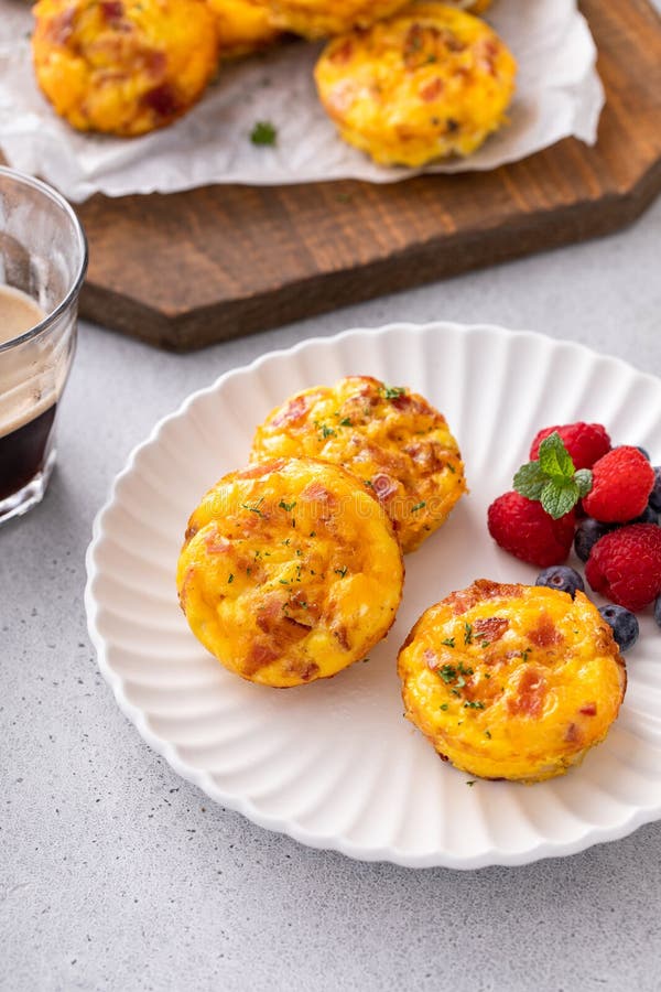 Breakfast Egg Muffins or Egg Bites with Bacon and Cheddar Stock Photo ...