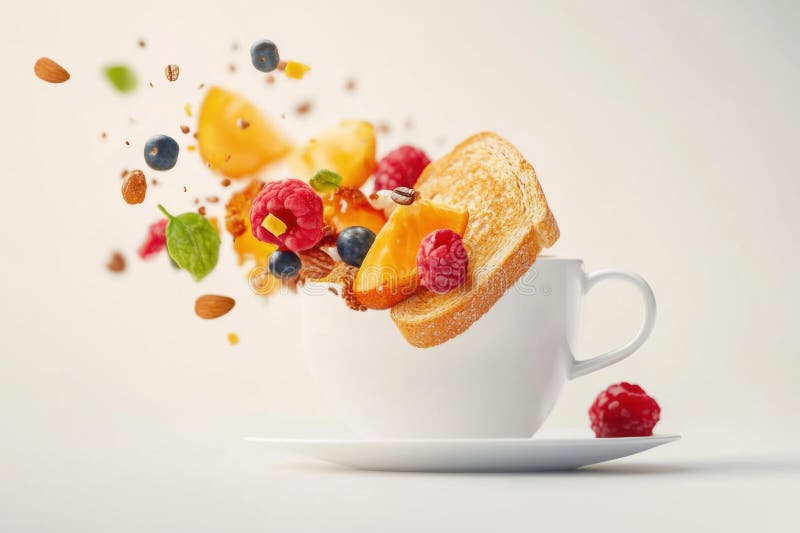 Breakfast Elements Floating in Mid Air Create a Visually Appealing ...