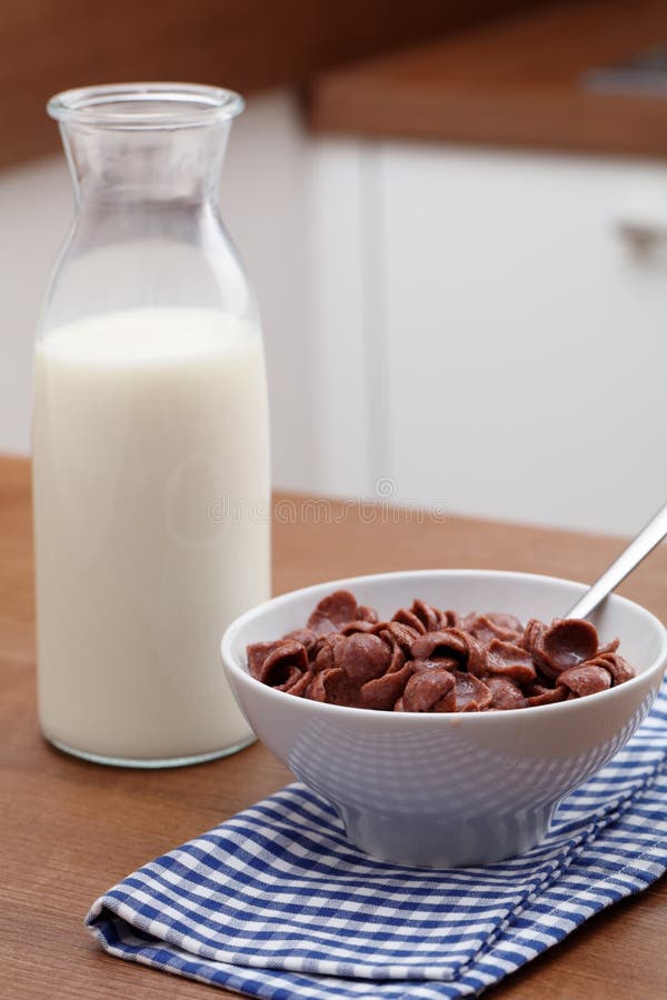 Breakfast flakes with milk stock image. Image of interior - 71795529