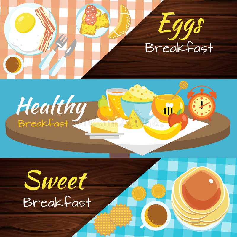 Breakfast Flat Banner Set stock illustration. Illustration of design ...