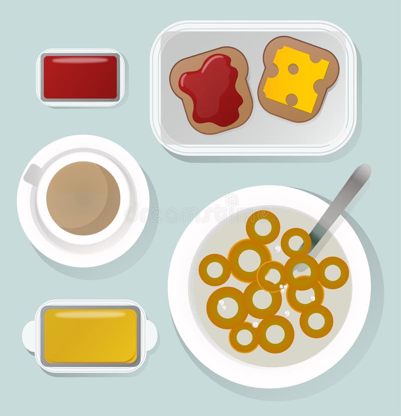 Breakfast Flat Top View Set Icons Silhouette Stock Vector ...
