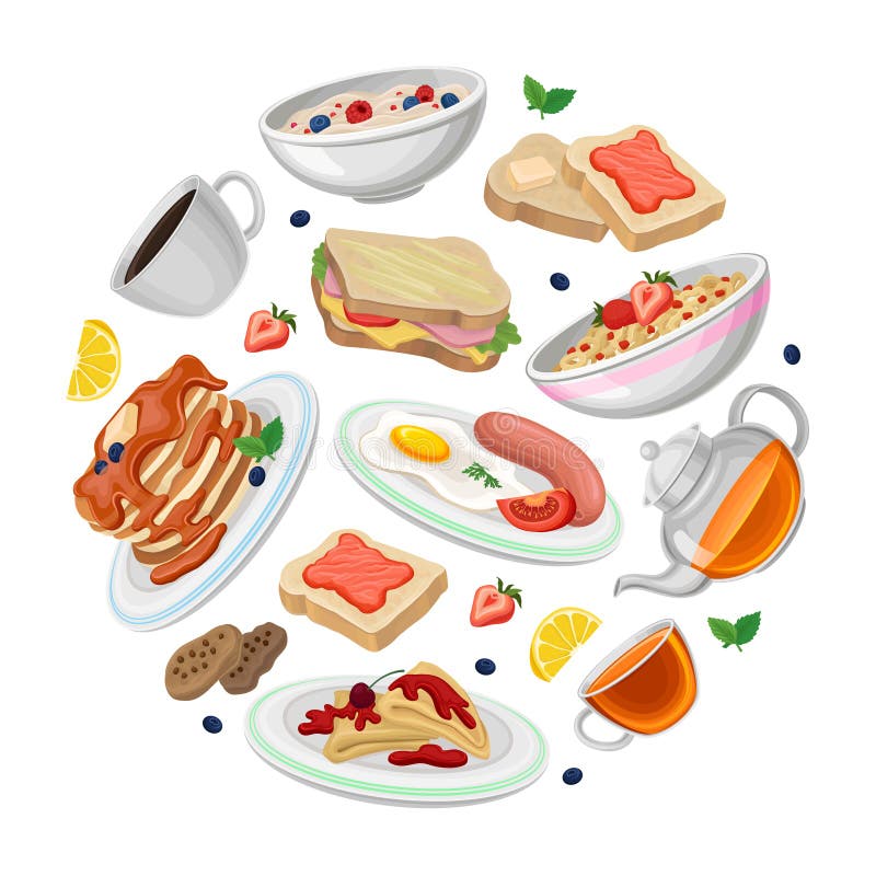 Breakfast Food in Circular Shape. Food Menu Design. Fresh and ...